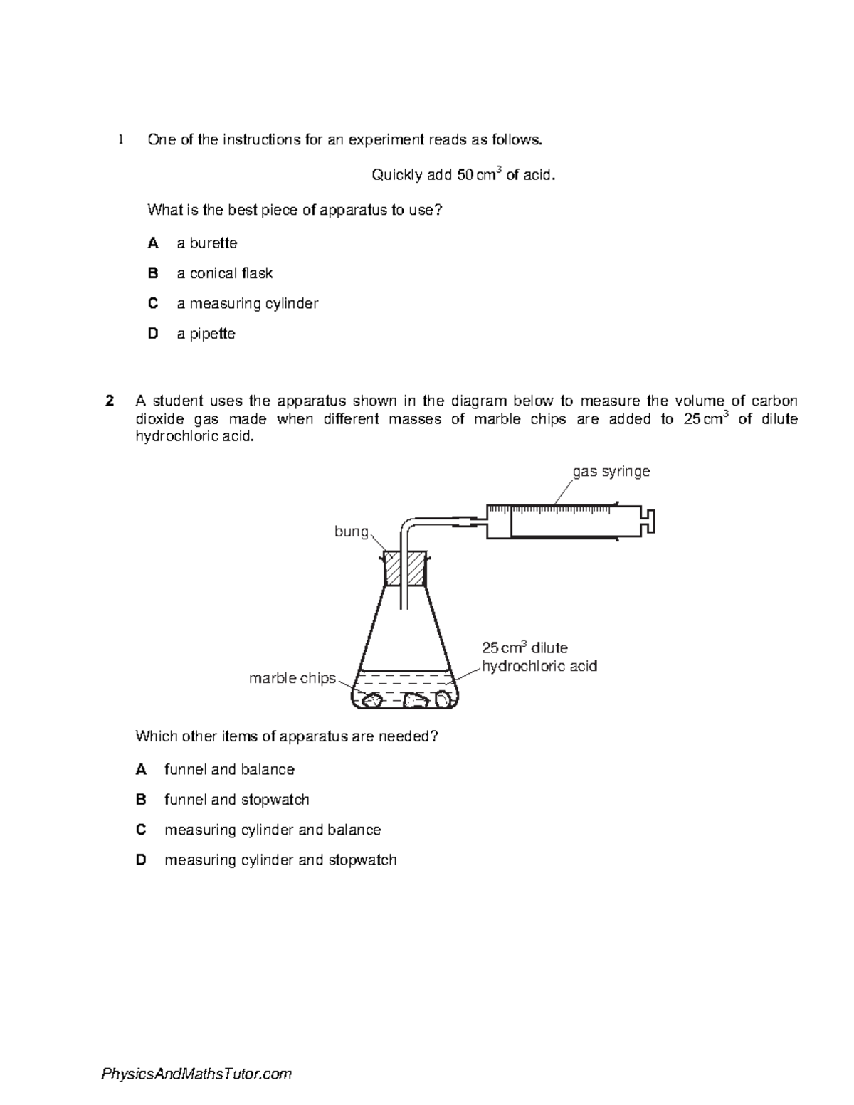 Measurement (Multiple Choice) QP - Tips & Apparatus for Experiments ...