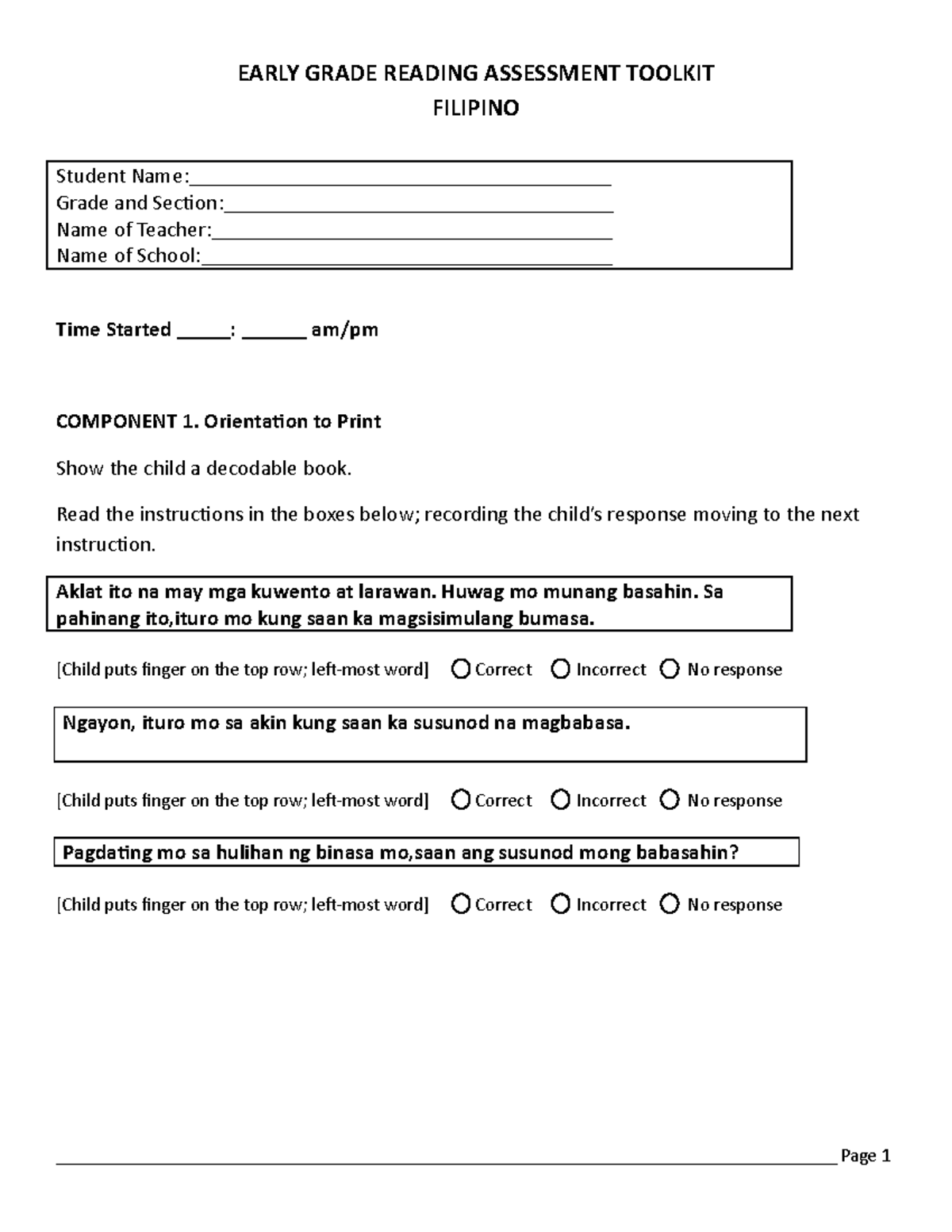 EGRA Filipino - Early Grade Reading Assessment Toolkit Guide - Studocu