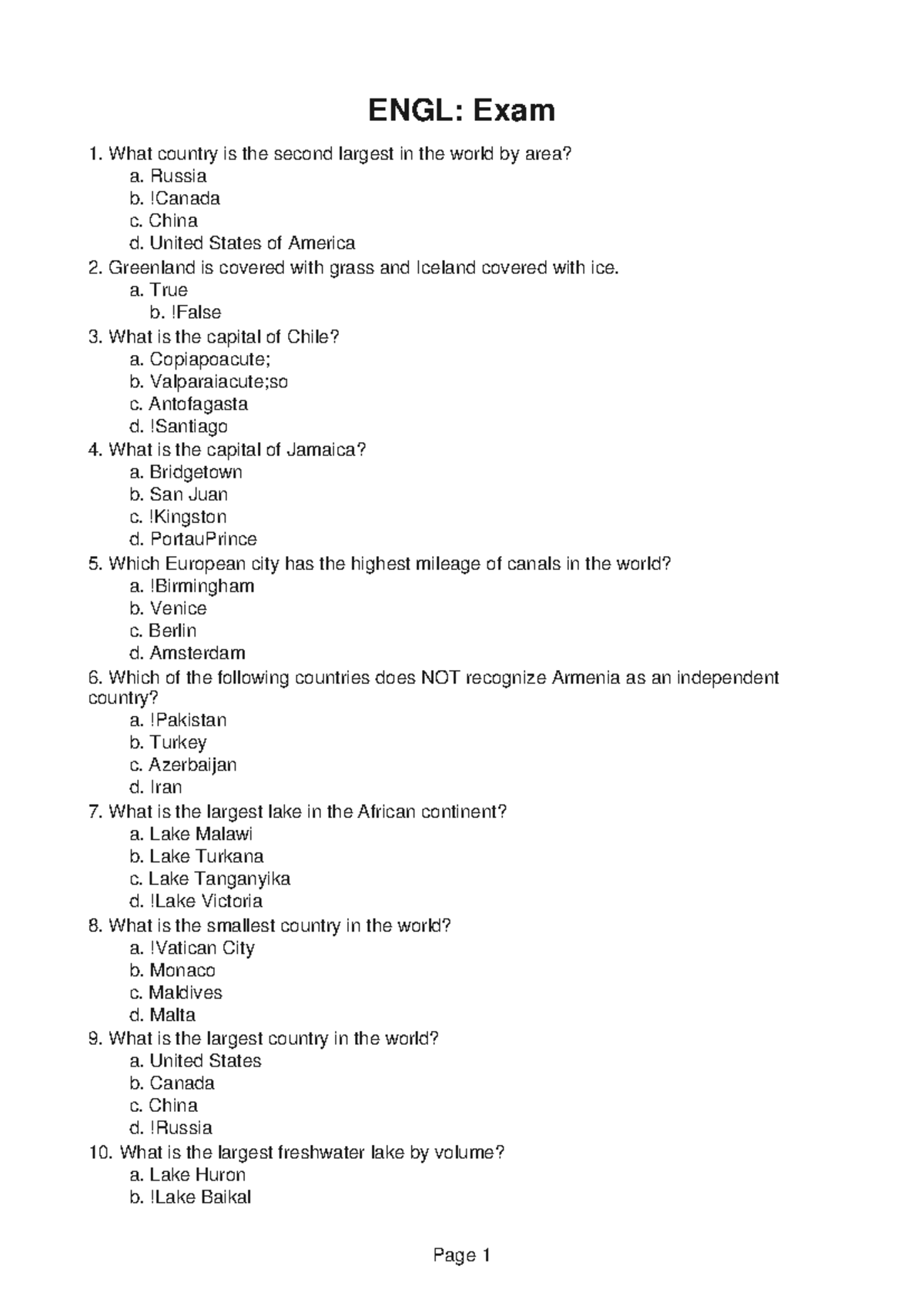 ENGL info 6 - English practice - ENGL: Exam What country is the second ...