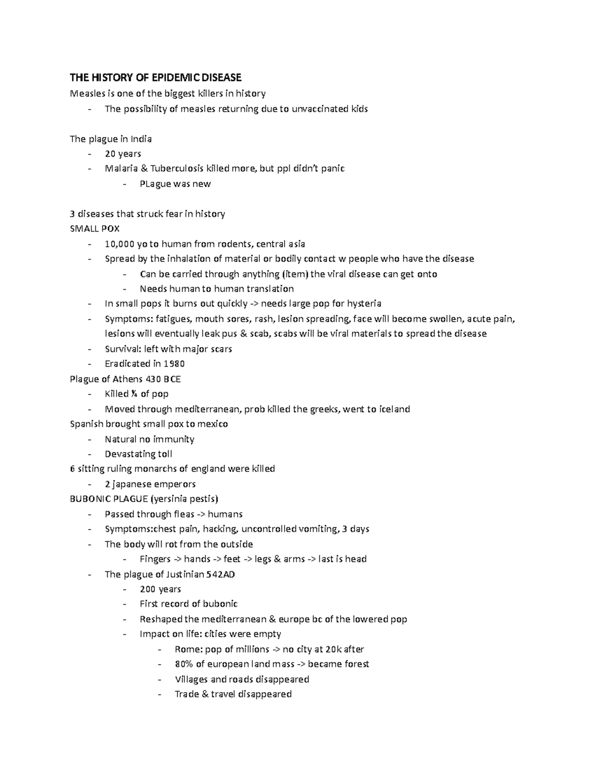 History 2186: Lecture Notes on Epidemic Diseases and Their Impact - Studocu
