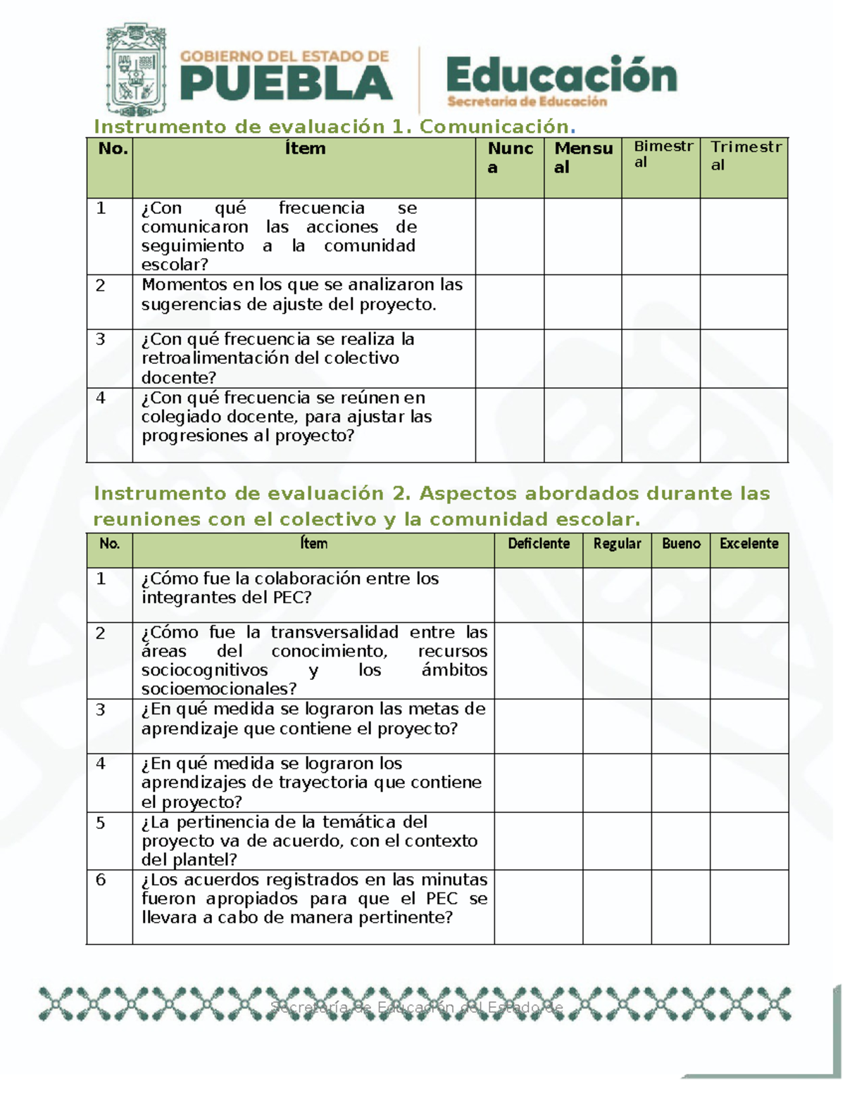 Evaluación Cierre PAEC 2025: Instrumentos de Valoración del PEC - Studocu
