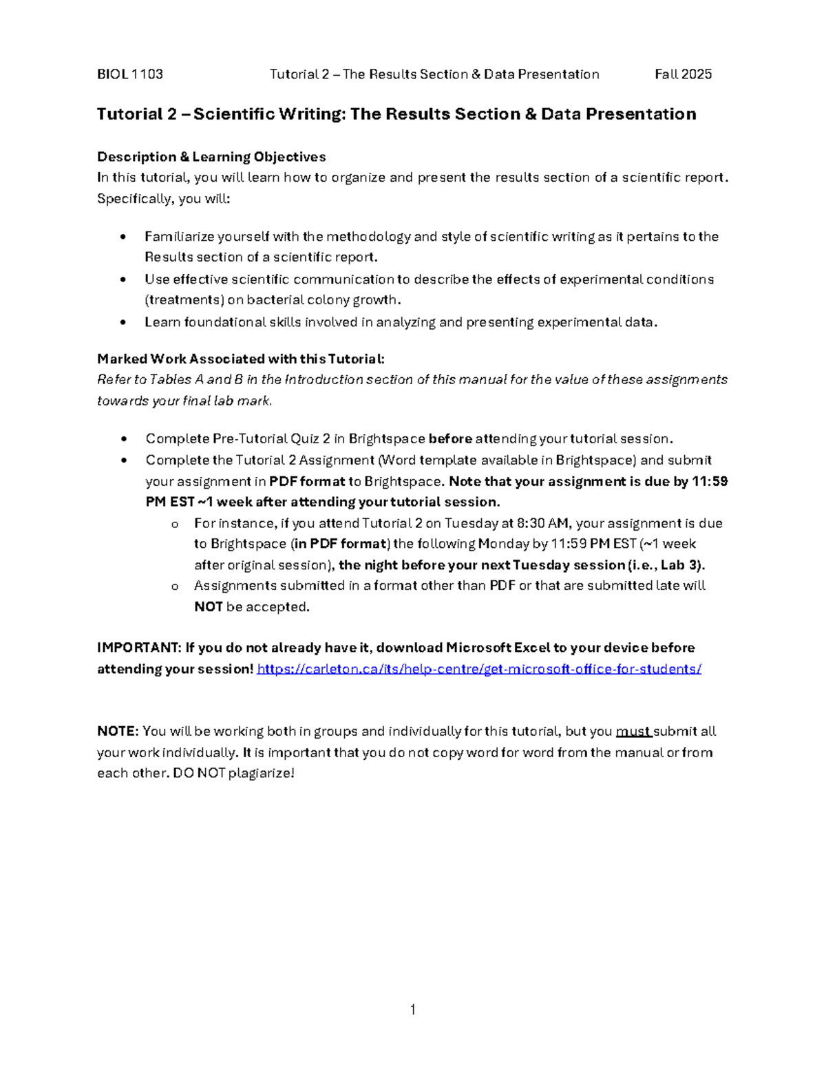 BIOL 1103 Tutorial 2: Scientific Writing - Results & Data Presentation ...