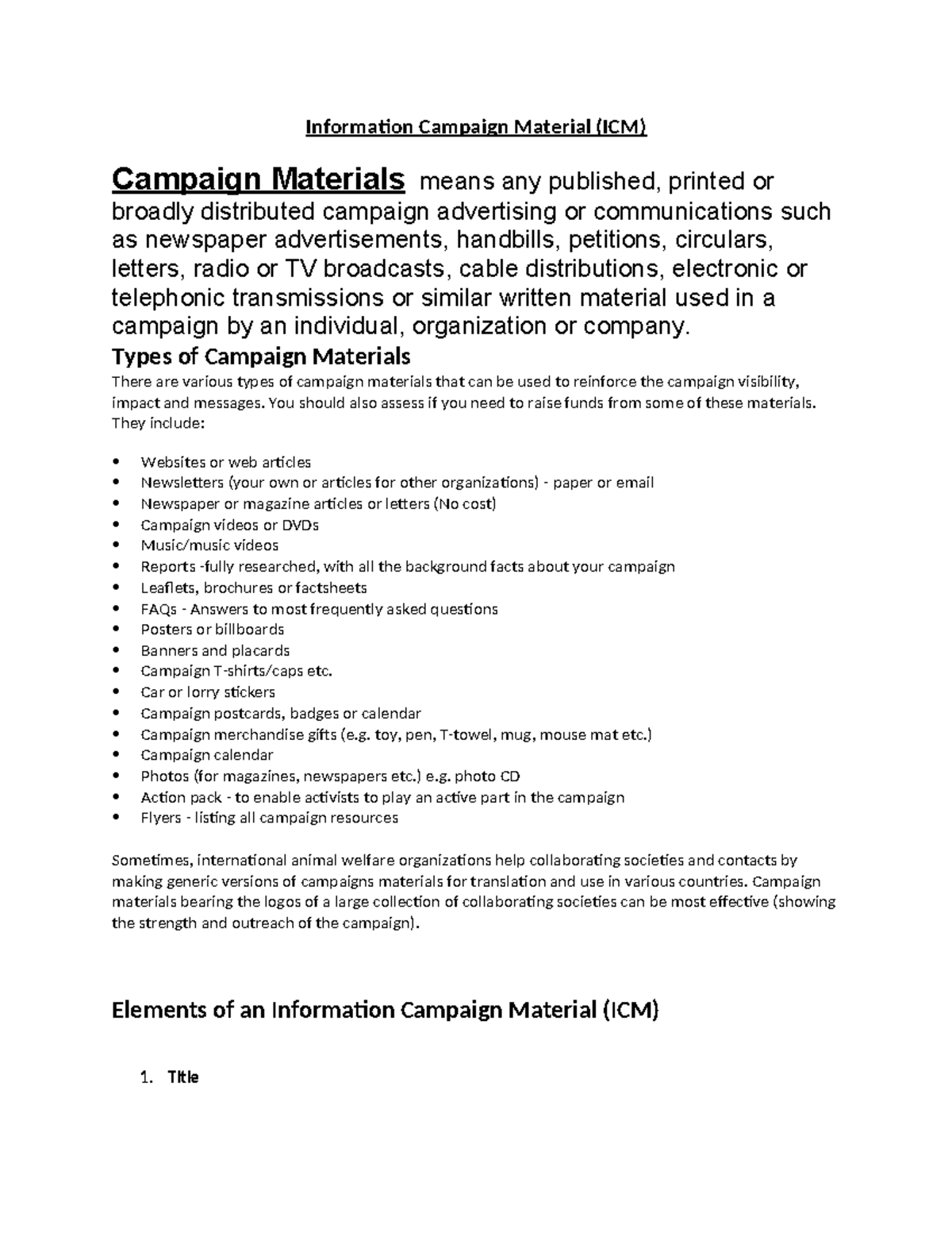 ICM: Essential Elements & Types of Information Campaign Material - Studocu