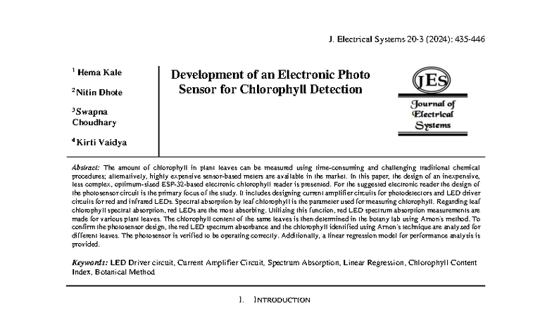 Development of an Electronic Photo Sensor for Chlorophyll Detection (J ...