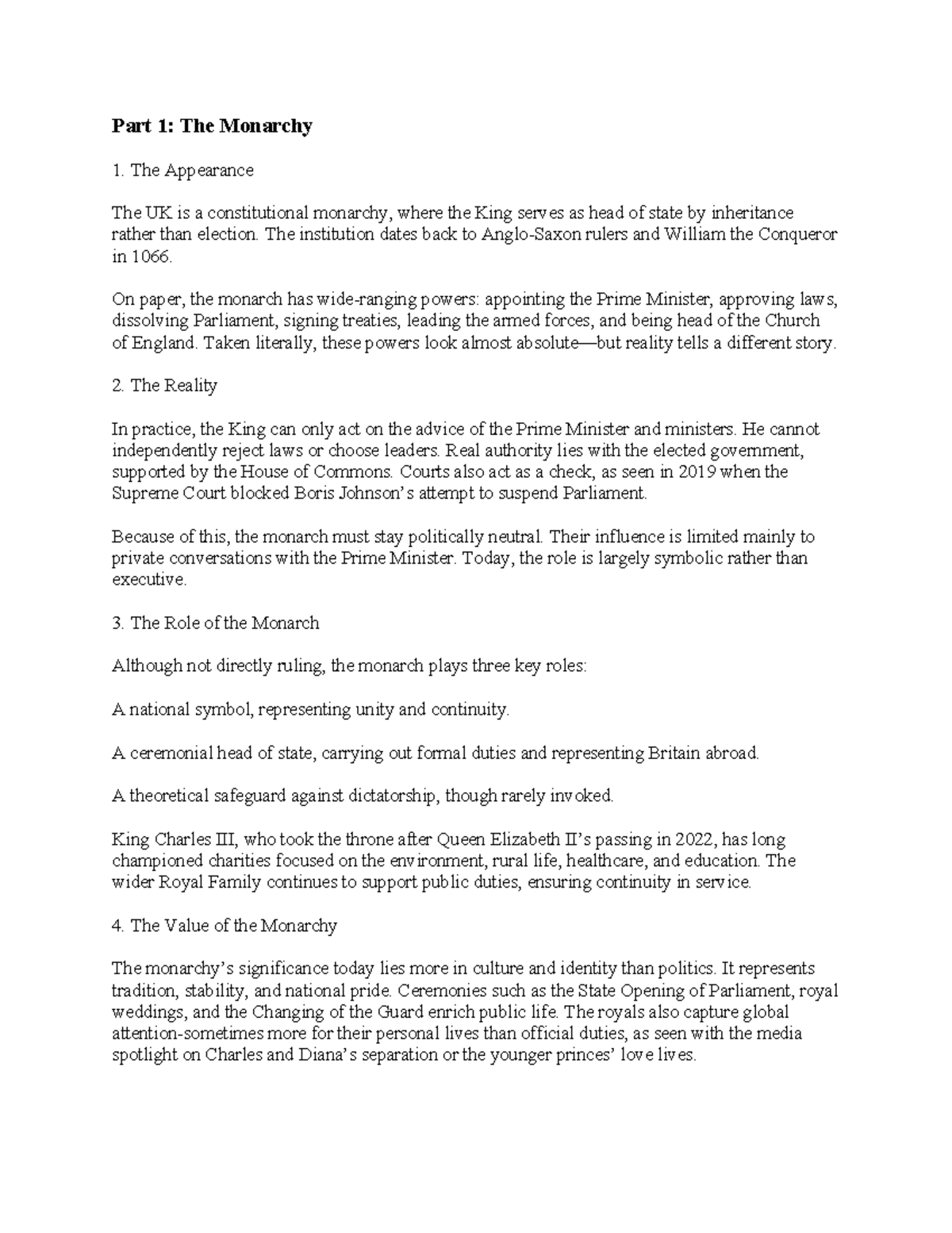 UK Monarchy Overview: Roles, Powers, and Cultural Significance - Studocu