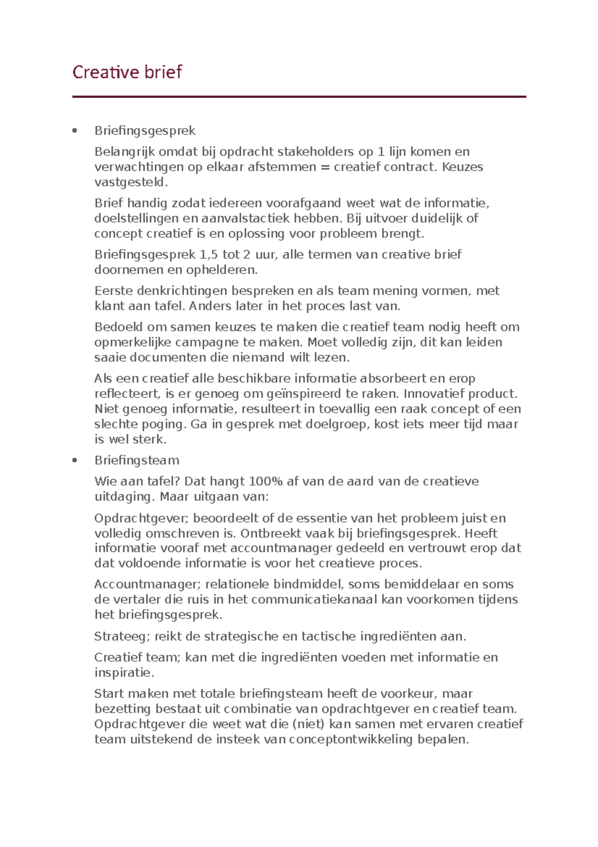 Samenvatting van de Creative Brief en Belangrijke Elementen - Studeersnel
