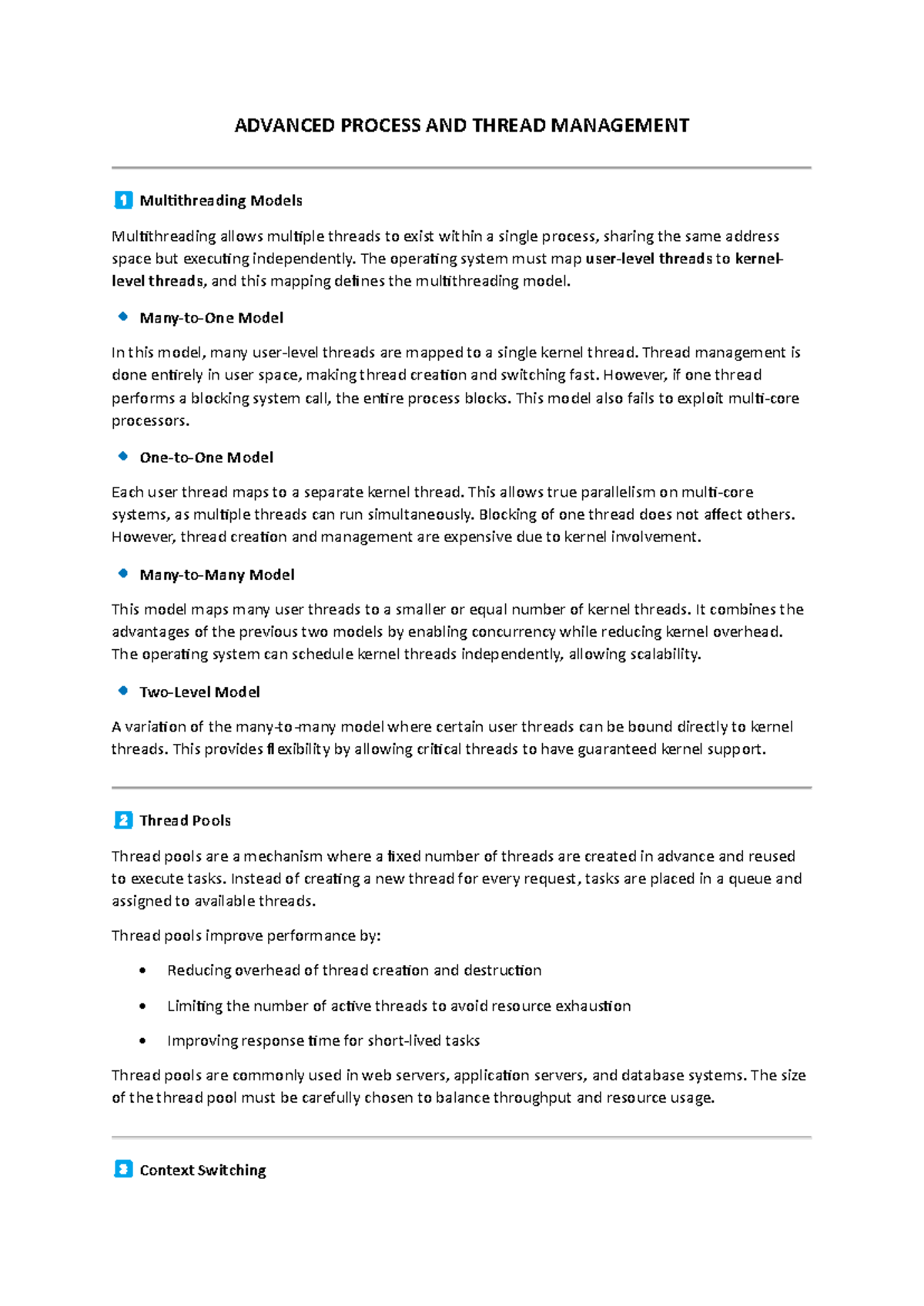 OS 1 - Advanced Process & Thread Management Notes - Studocu
