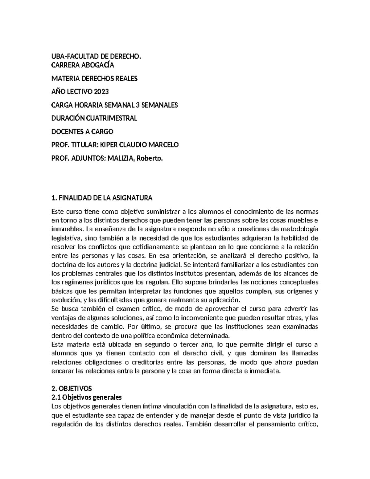Programa de Derechos Reales - UBA - Abogacía 2023 - Studocu