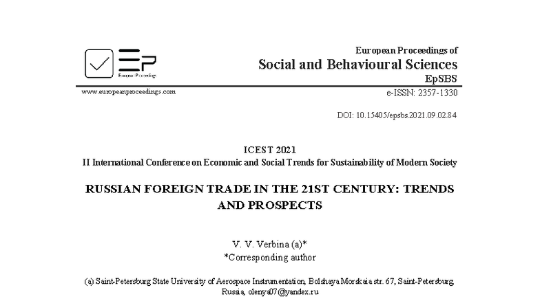 Russian Foreign Trade in the 21st Century: Trends & Prospects (ICEST ...