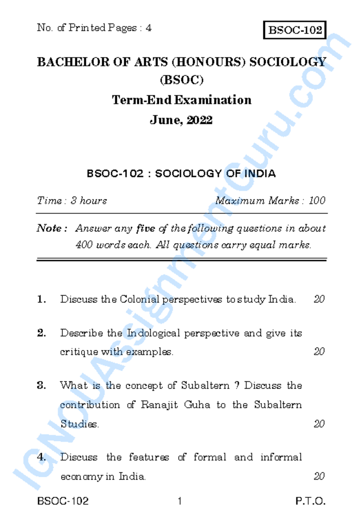 BSOC-102 June 2022 Assignment: Sociology of India Insights - Studocu