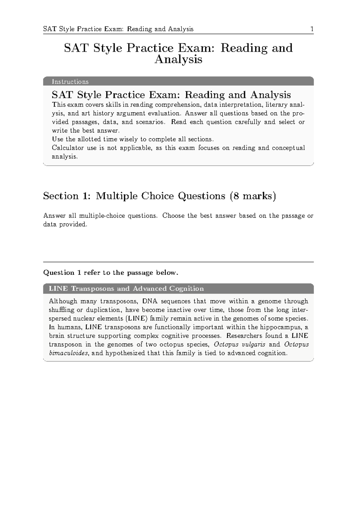 SAT Practice Exam: Reading & Analysis 1 - Command of Evidence - Studocu