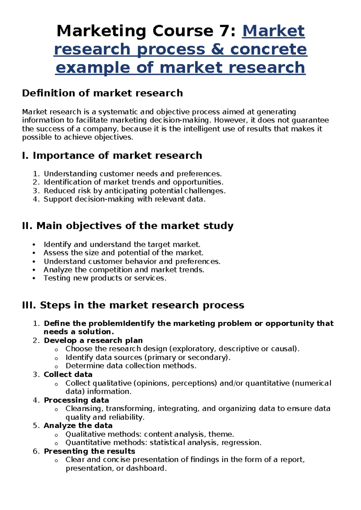 Marketing Course 7: Market Research Process & Practical Examples - Studocu