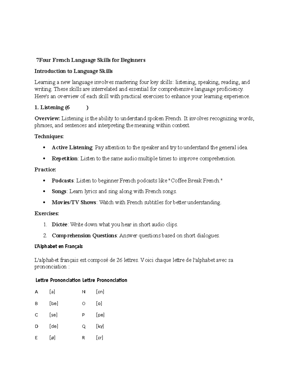 Four French Language Skills for Beginners - 7Four French Language ...