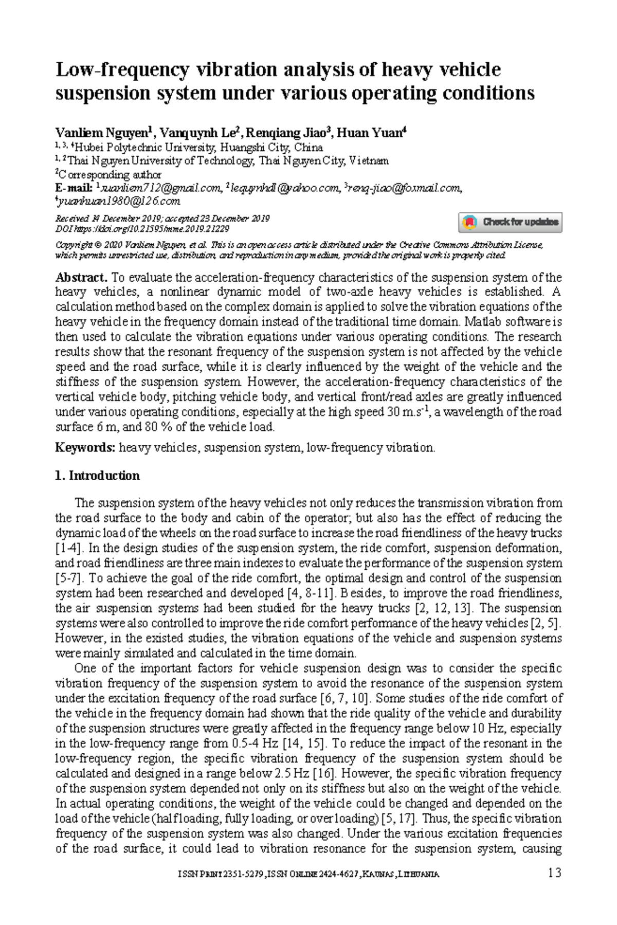 Low-Frequency Vibration Analysis of Heavy Vehicle Suspension System ...