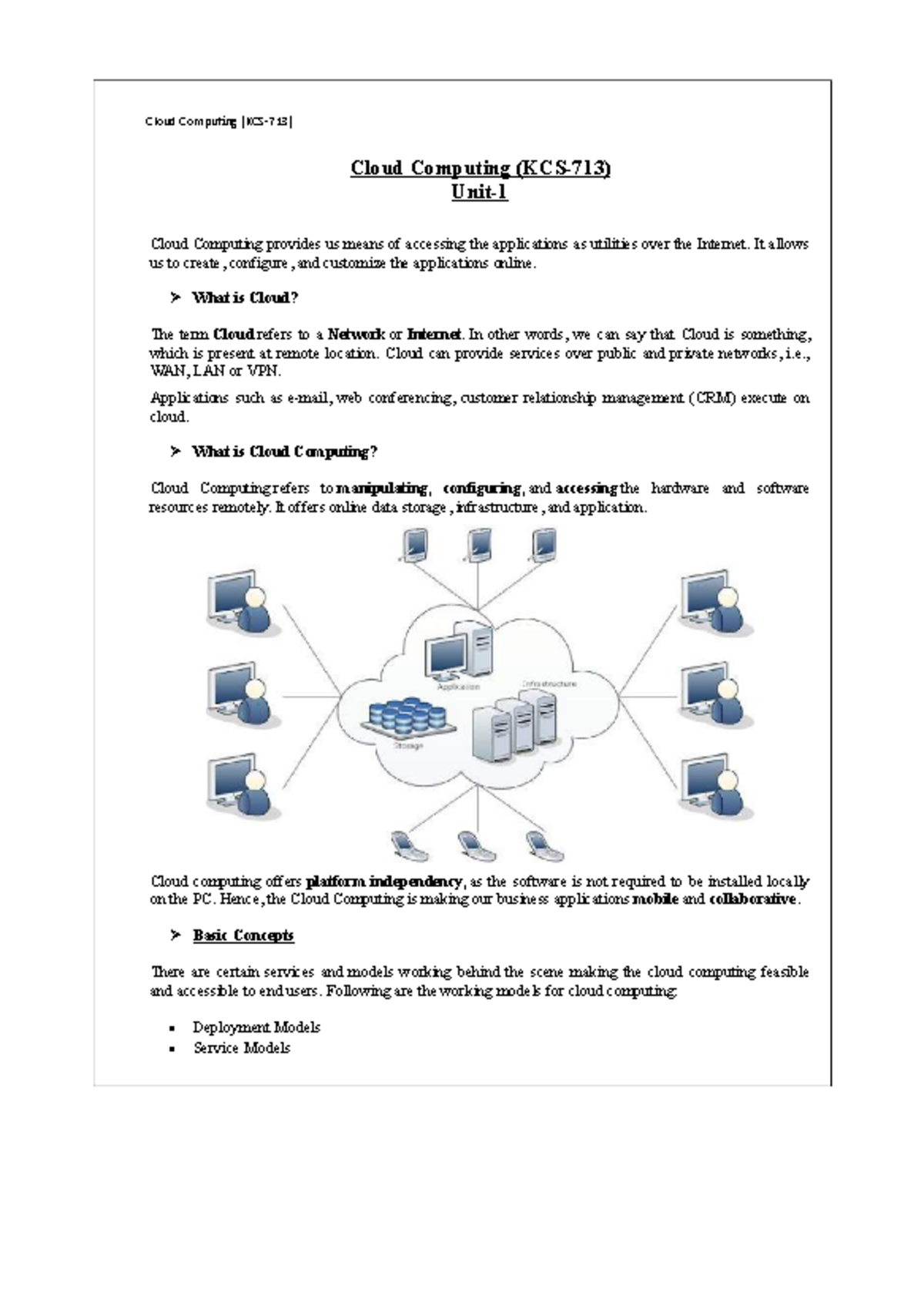 Cc Notes 1 Cloud Computing Notes Cloud Computing Kcs 713 Unit Cloud Computing Provides Us