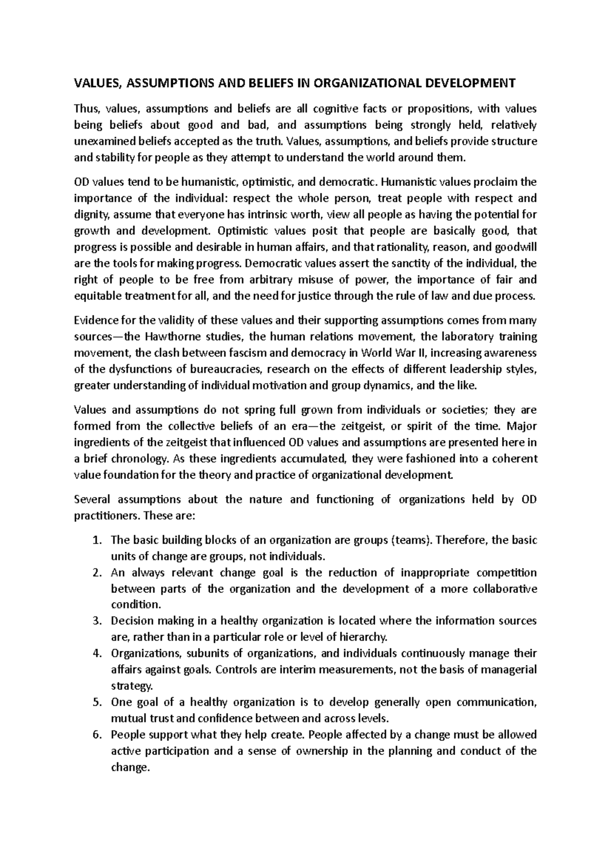 Values, Assumptions, and Beliefs in Org Dev: Key Insights and ...