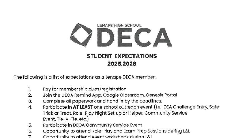 LENAPE HIGH SCHOOL DECA MEMBERSHIP EXPECTATIONS 2025-2026 - Studocu