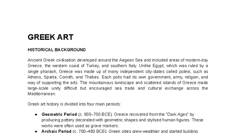 GREEK ART HISTORICAL BACKGROUND: A Study of Its Evolution and Influence ...