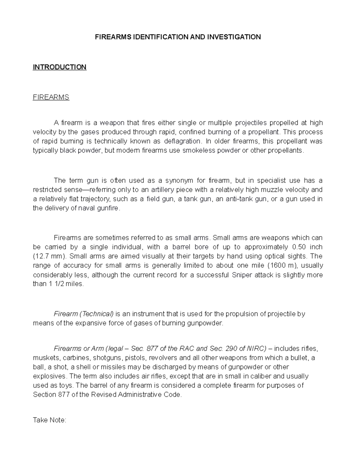 Firearms Definition 1 - handouts - FIREARMS IDENTIFICATION AND ...