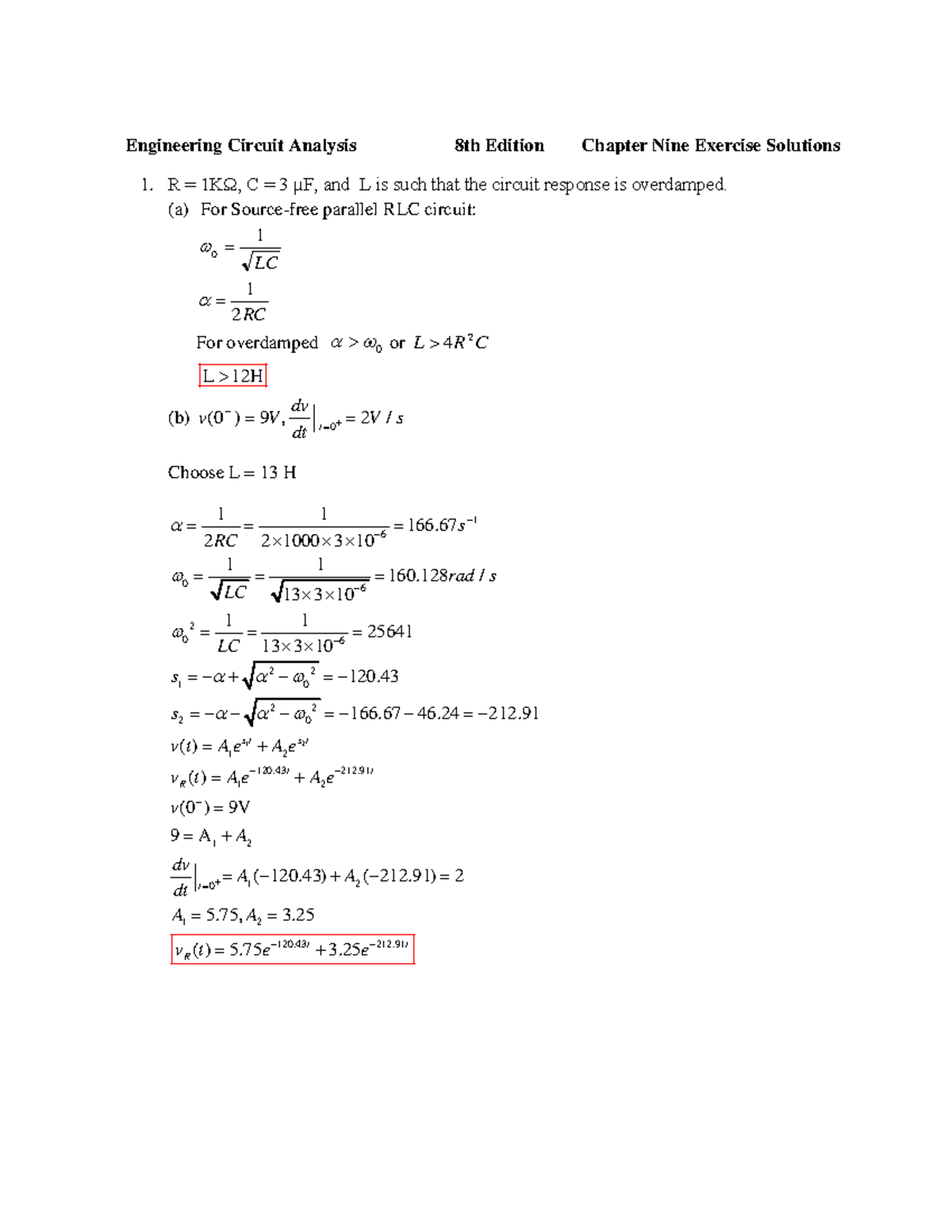 Ch9Solutions - engineering circuit analysis 9th edition - Engineering ...
