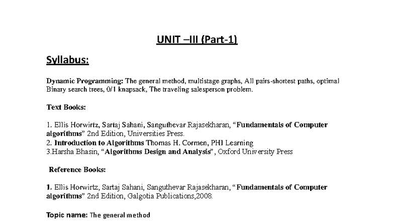 Dynamic Programming Concepts and Applications: CS 101 Syllabus - Studocu