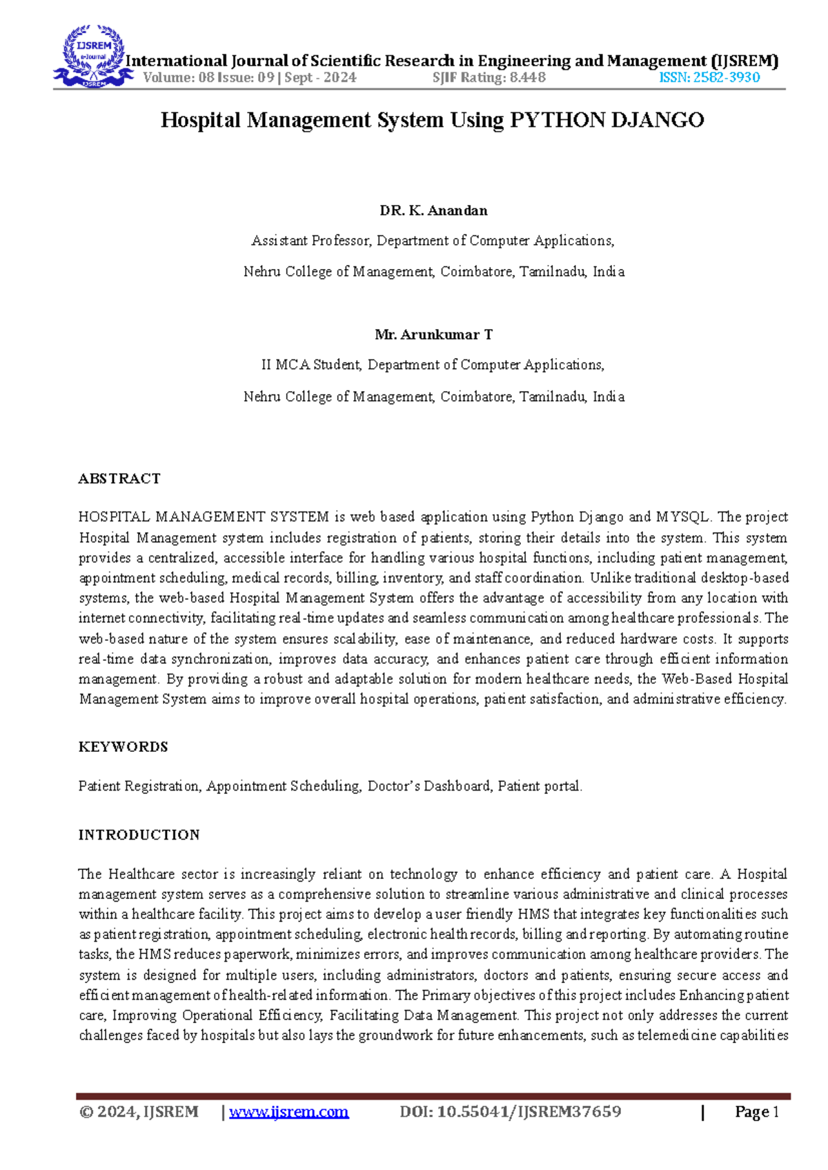 Final Project Report: Hospital Management System (HMS) Using Python Django - Studocu