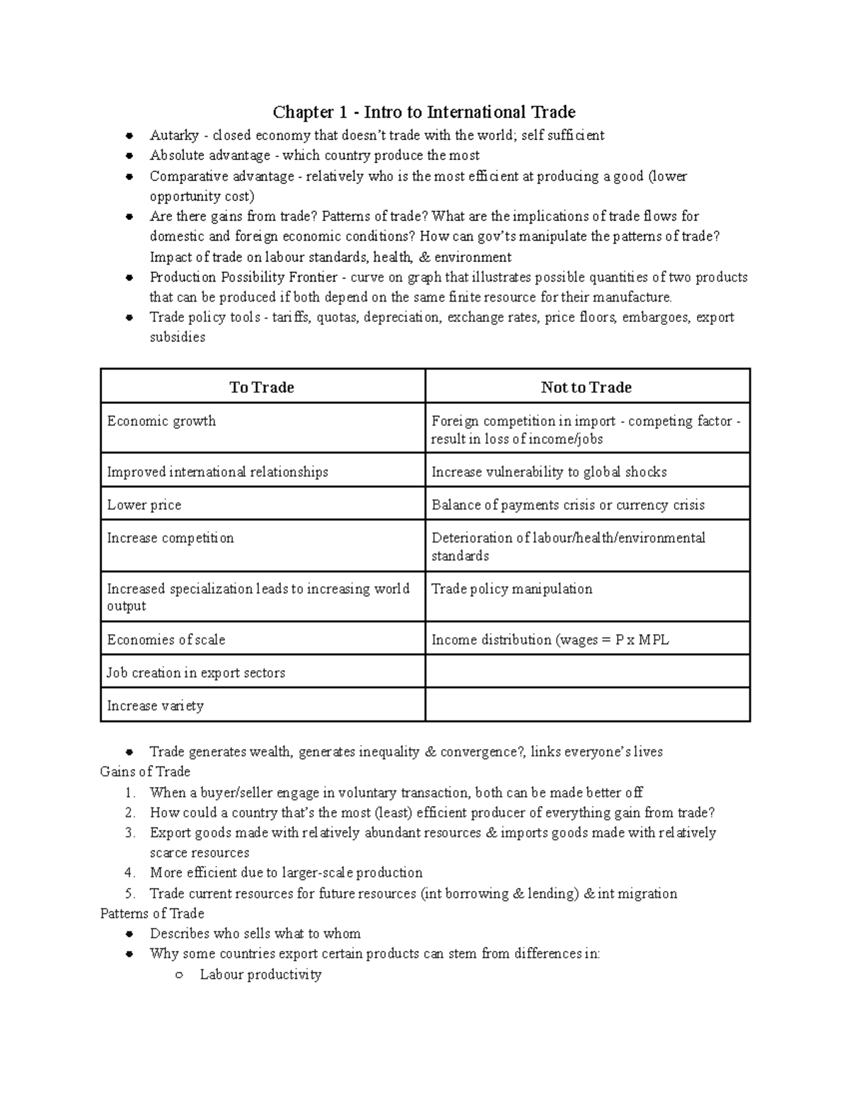 International Trade - ECON 101 Midterm #1 Study Notes - Studocu