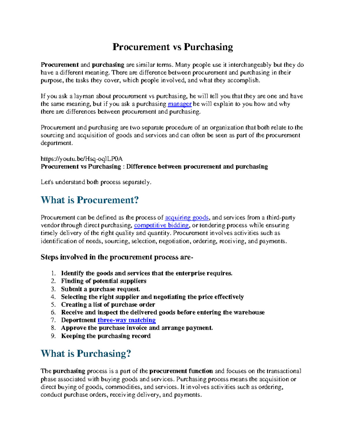 Procurement vs Purchasing: Key Differences Explained - Studocu