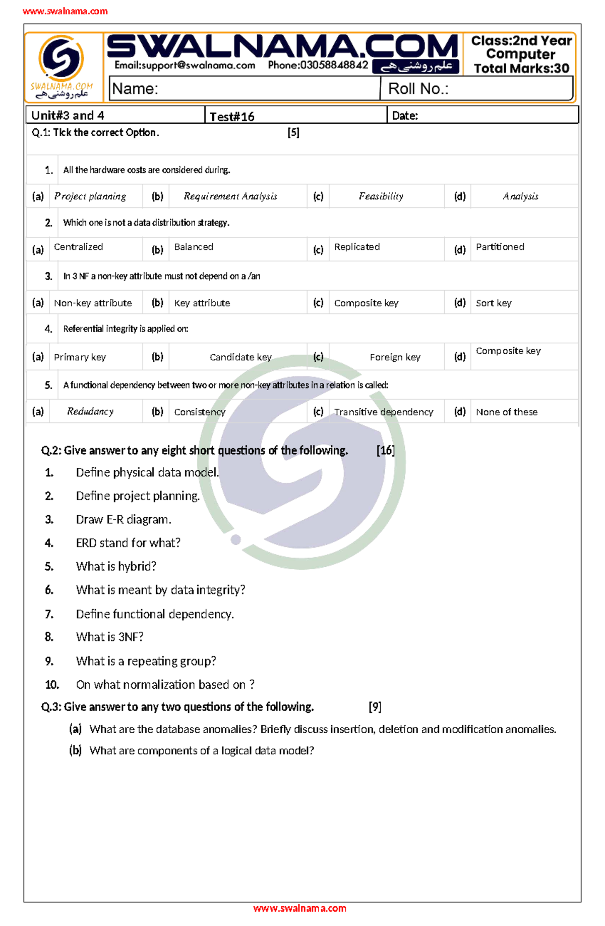 T16 CS 2nd Year Past Papers: Unit 3 & 4 Test Review Guide - Studocu