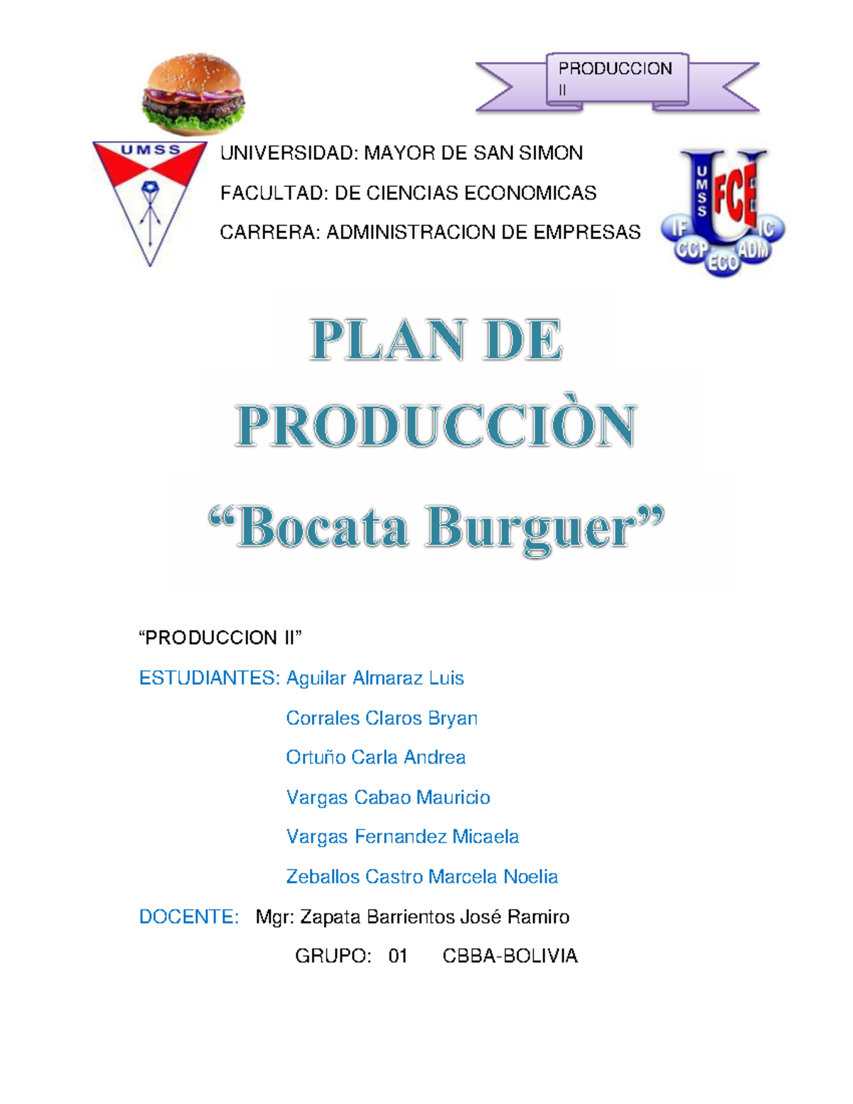 PLAN DE PRODUCCIÓN II - BOCATA BURGER (CARRERA: ADMINISTRACIÓN DE ...