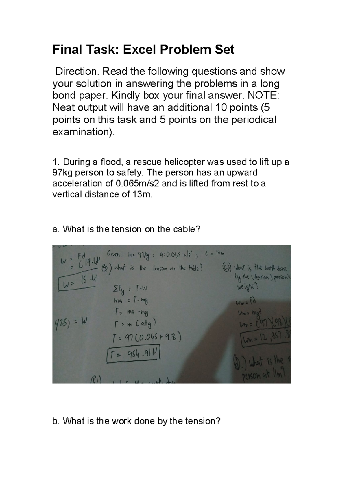 Final Task: Excel Problem Set Solutions and Directions - Studocu