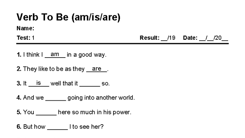 Grammarism-verb-to-be-test-1-102017 9 - Verb To Be (am/is/are) Test: 1 ...