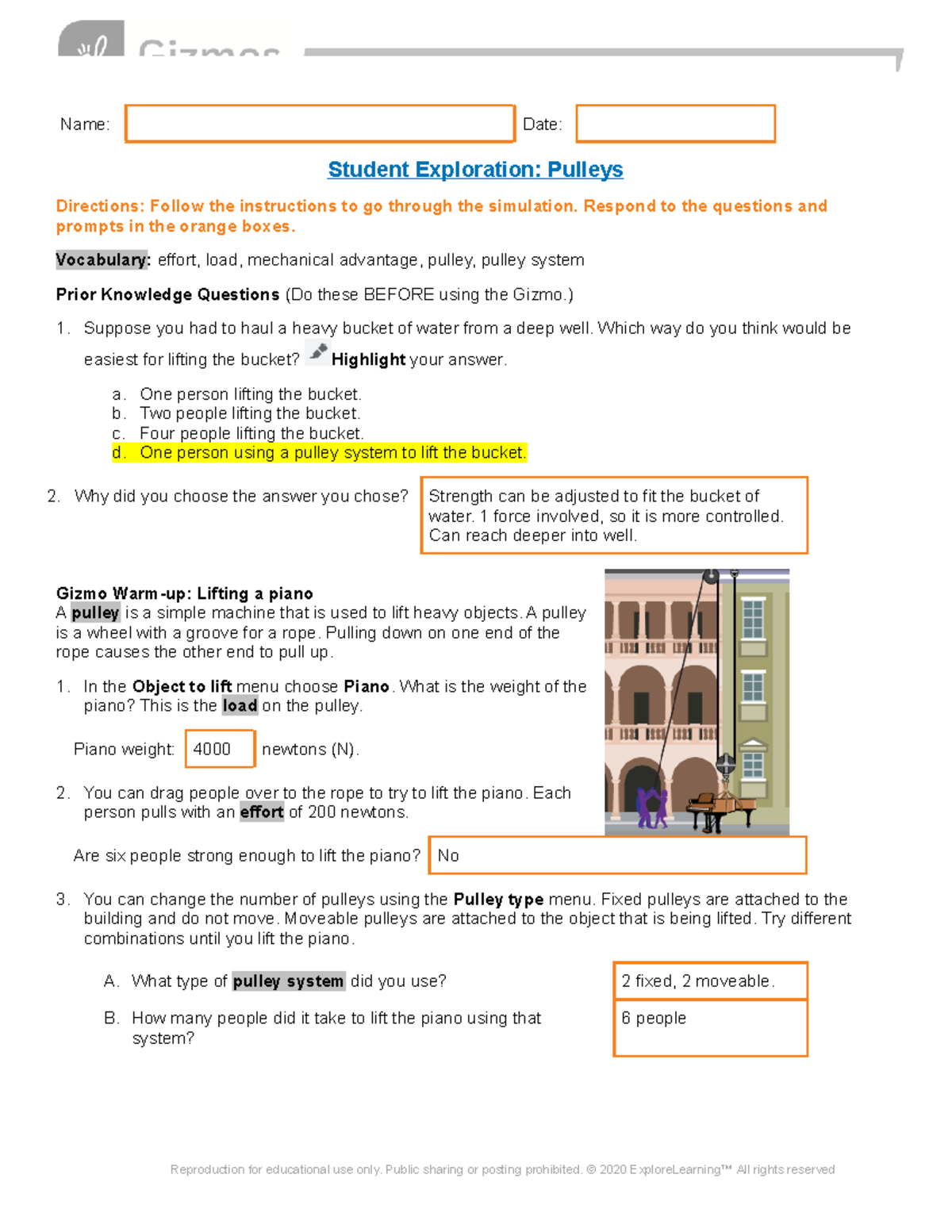 Gizmo Pulleys Simulation & Answer Key: Exploring Mechanical Advantage ...