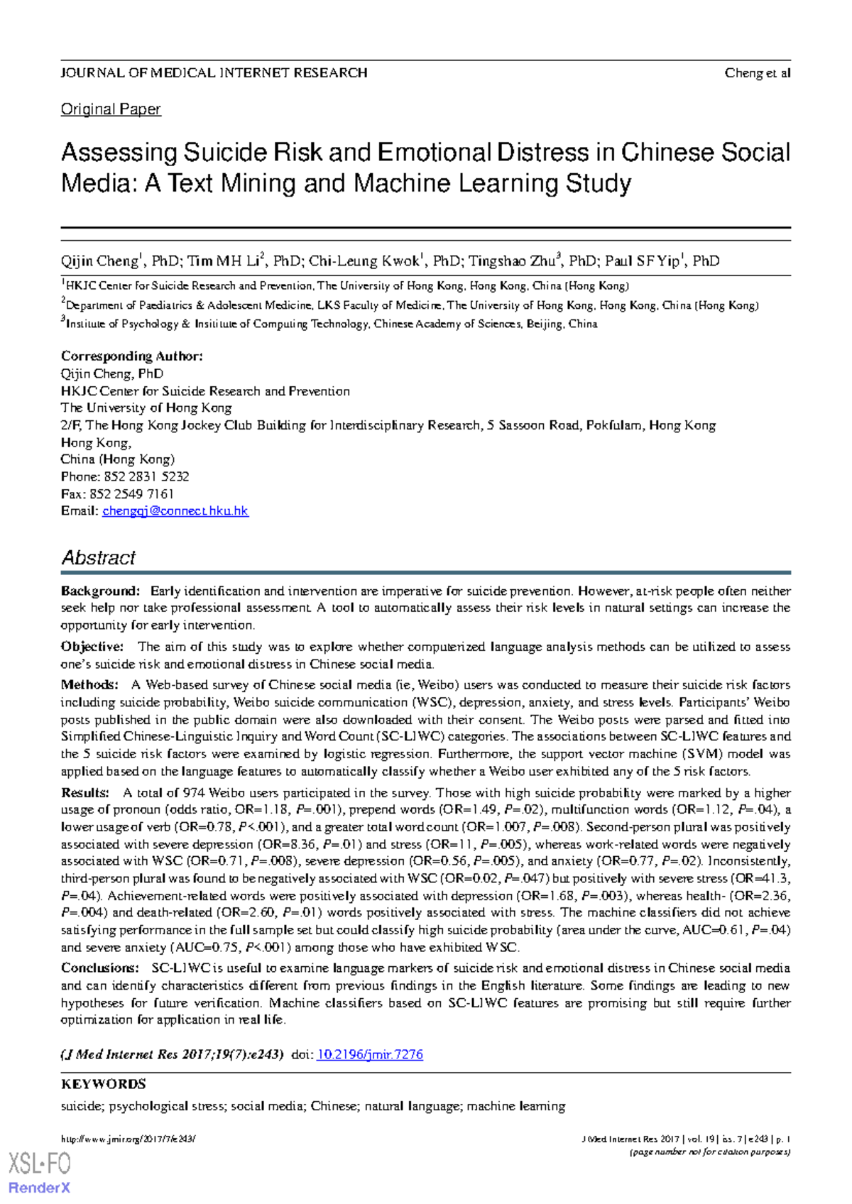 Assessing Suicide Risk & Emotional Distress in Chinese Social Media: A ...