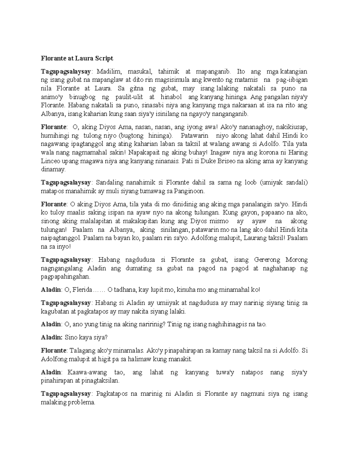 Florante at Laura Script Analysis: Key Scenes and Characters - Studocu