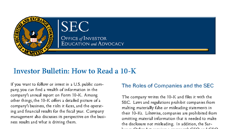 SEC 10-K Report Overview: Understanding Annual Reports and Disclosures ...