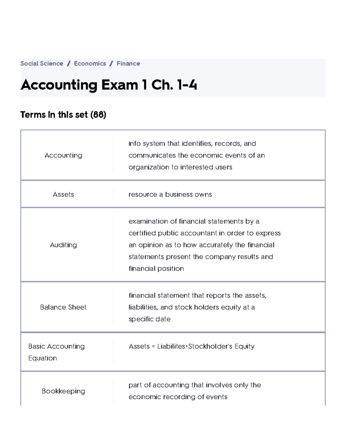 Accounting Exam 1 Flashcards: Ch. 1-4 Key Terms Review - Studocu