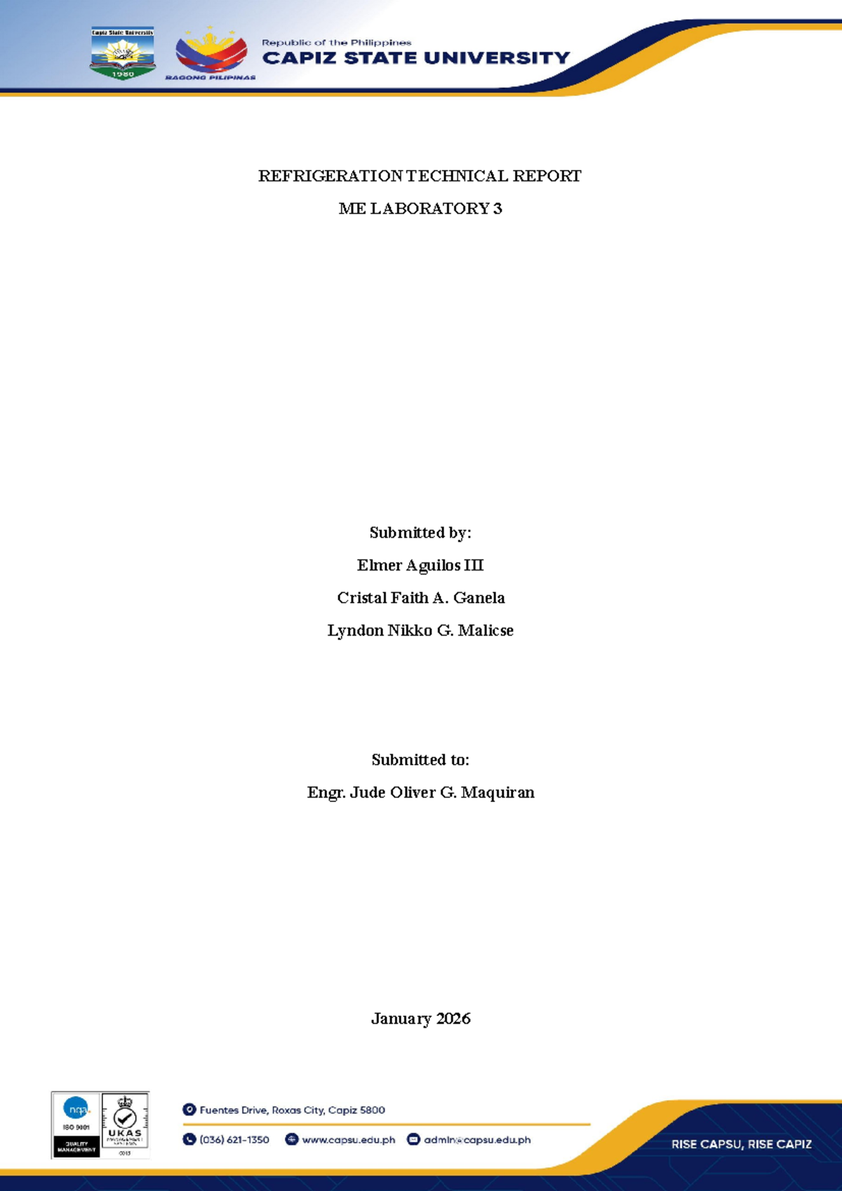 Refrigeration Technical Report ME Lab 3: R134a System Analysis - Studocu