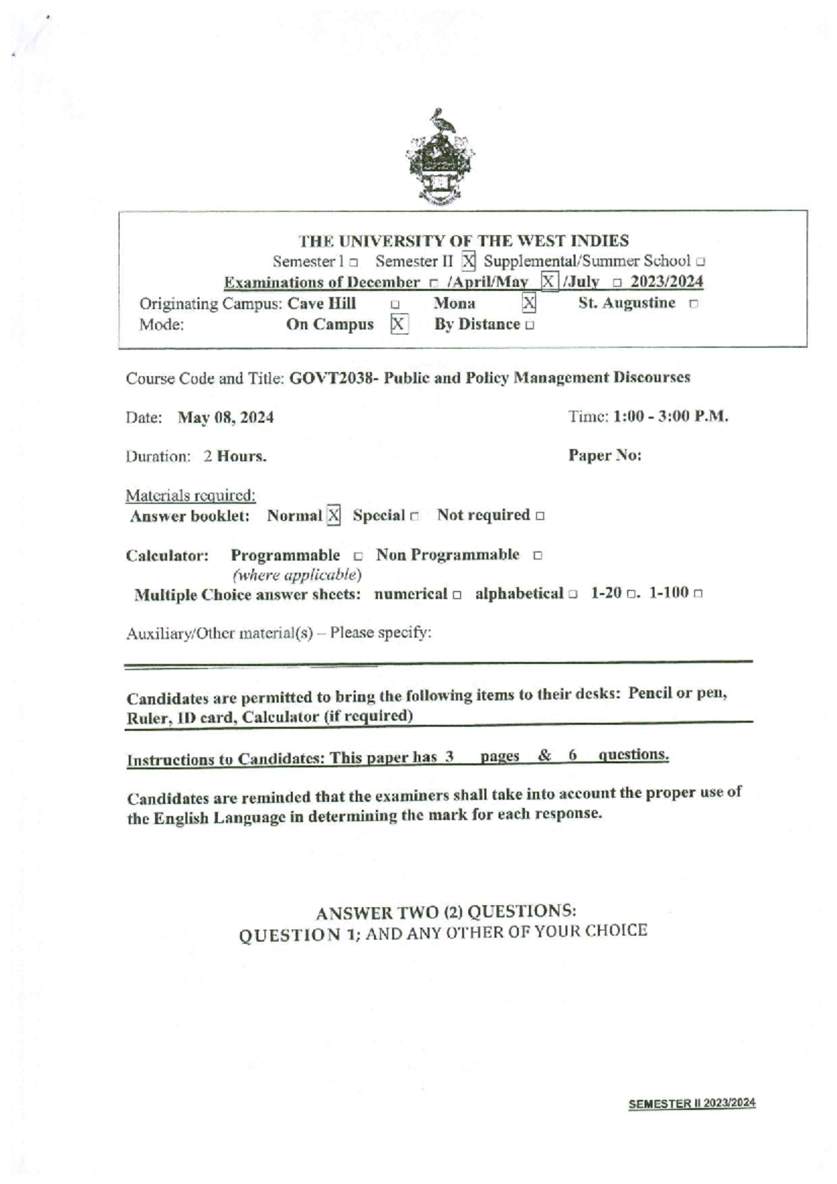 GOVT2038 - Public and Policy Management Past Exam Paper (May 2024 ...