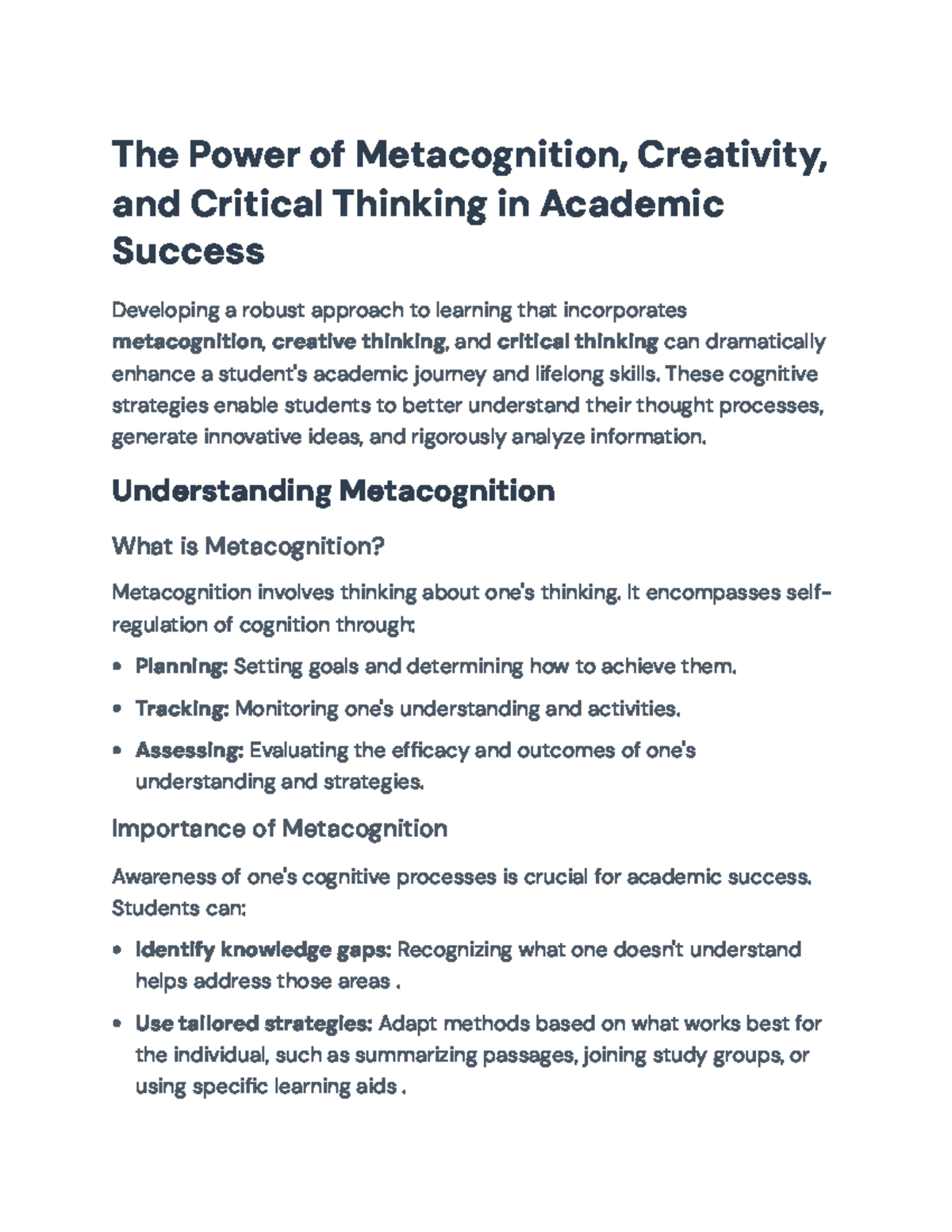 Integrating Metacognition, Creativity, and Critical Thinking Skills ...