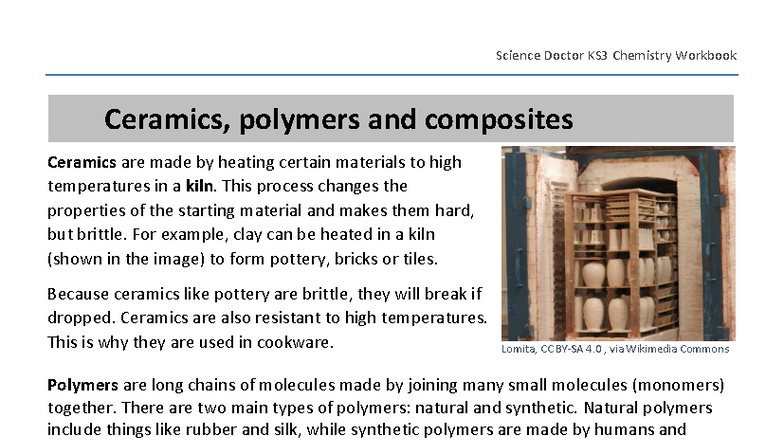 KS3 Science: Chemistry Workbook on Ceramics, Polymers & Composites ...