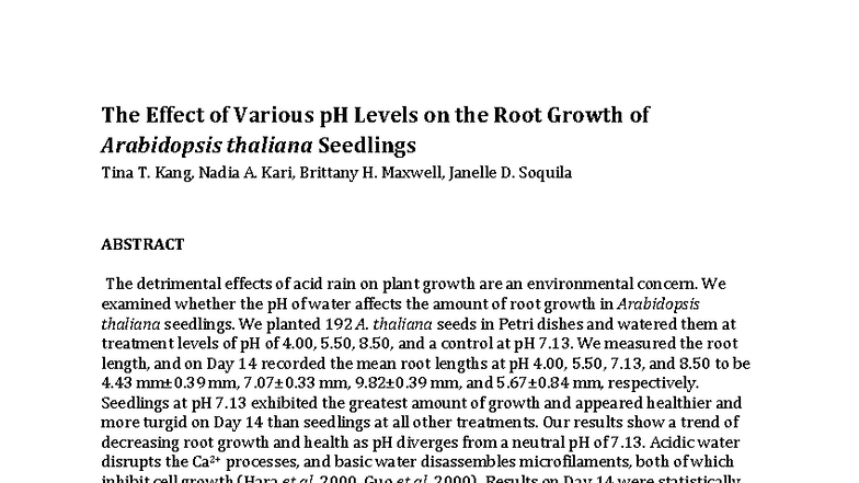 The Impact of pH Levels on Root Growth in A. thaliana (Bio 342) - Studocu