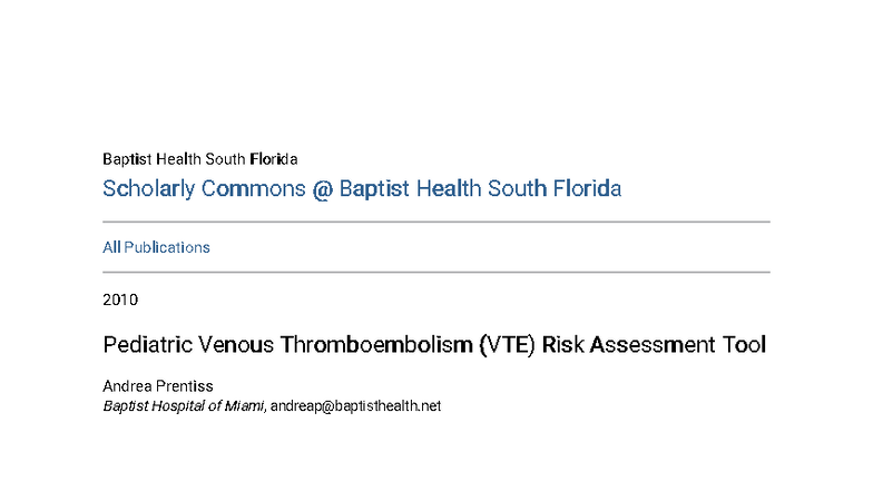 Pediatric VTE Risk Assessment Tool - 2010 Conference Poster - Studocu