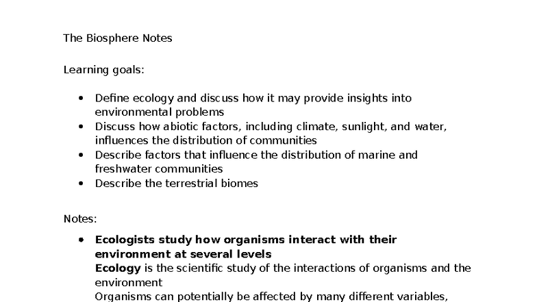 Ecology and Environmental Interactions: Understanding Biomes (BIO 101 ...
