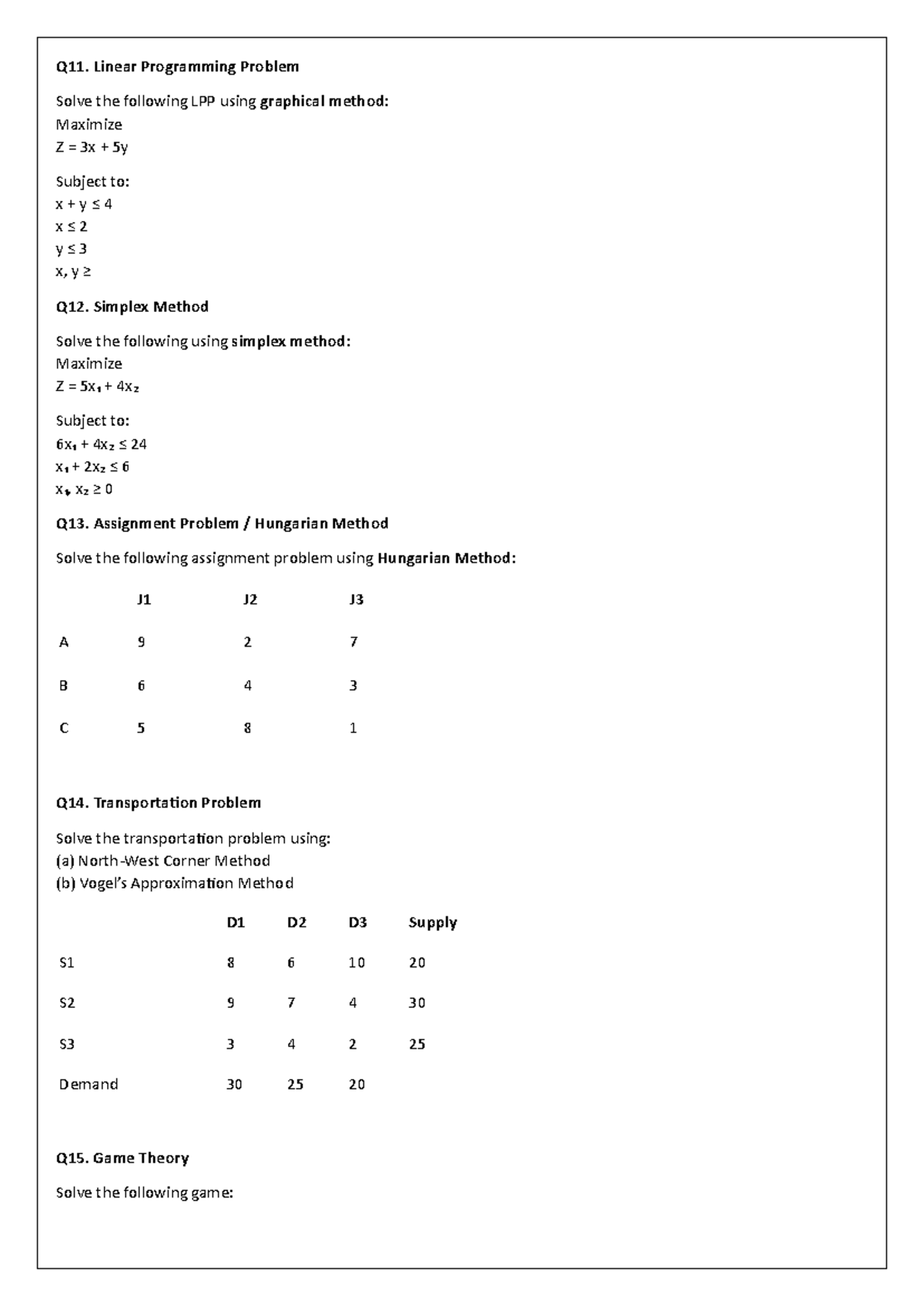 Q11-Q16. Important Exam Practice Problems in Linear Programming & Game ...