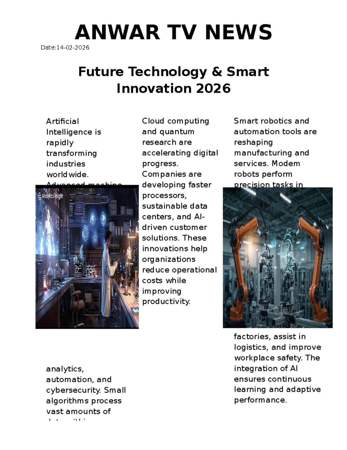 ANWAR TV NEWS: Future Tech Innovations & AI Impact (2026) - Studocu