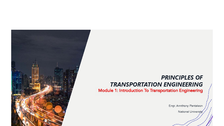 Module 1: Intro to Transportation Engineering (ENGR 101) - Studocu