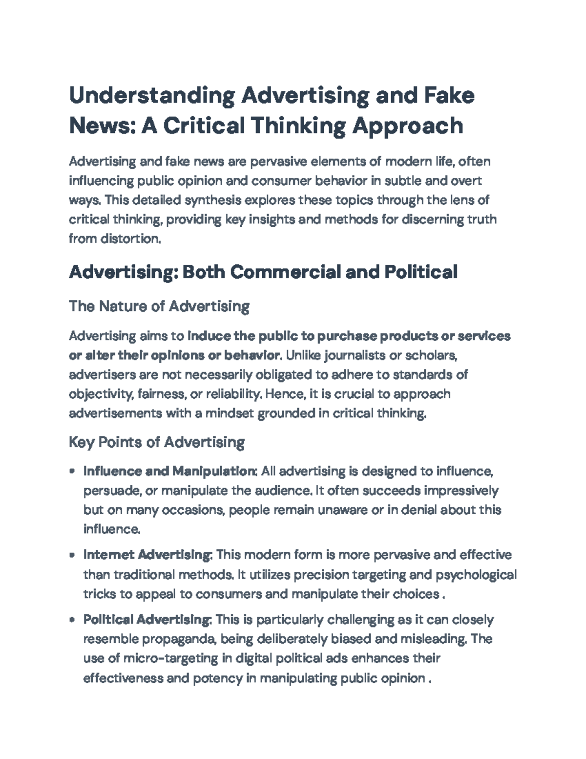 Critical Thinking on Advertising & Fake News: Insights & Strategies ...