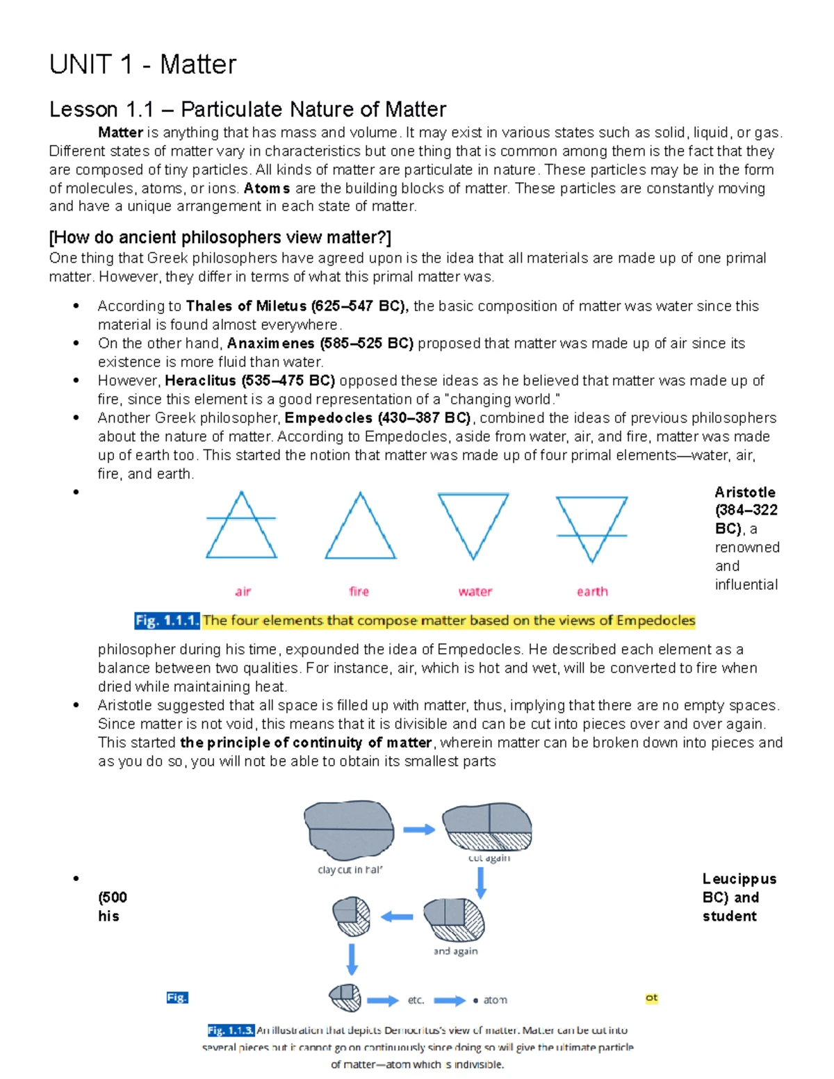 UNIT-1-Matter - chemistry - Lesson 1 – Particulate Nature of Matter ...