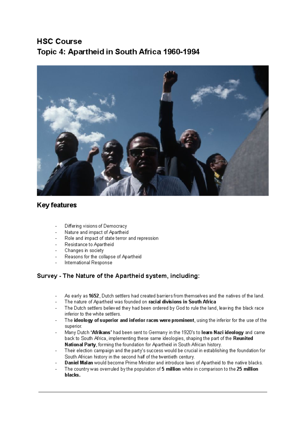 HSC APT4: Detailed Study Notes on Apartheid in South Africa - Studocu